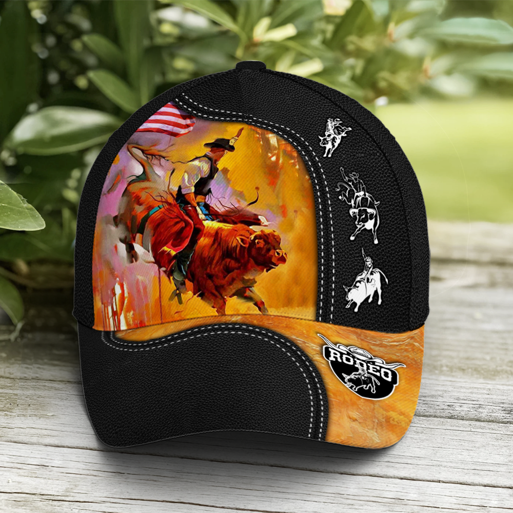 Bull Riding Vector Art Classic Leather Baseball Cap Trucker Hats Custom ...