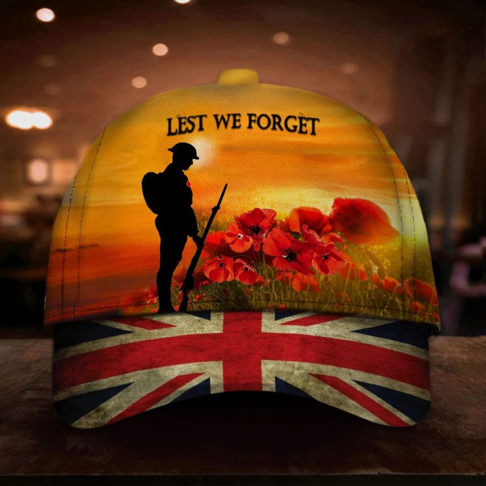 Lest We Forget UK Flag Cap Patriotic Remembrance Memorial England ...
